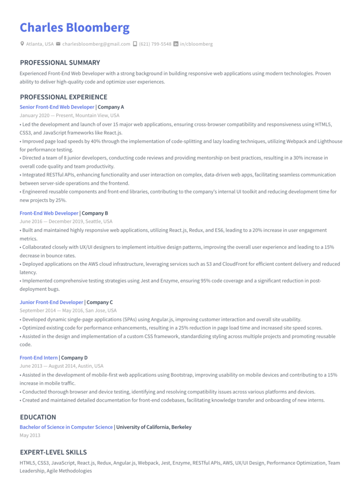 10 Amazing Web Developer Resume Examples for Different Web Dev Specializations