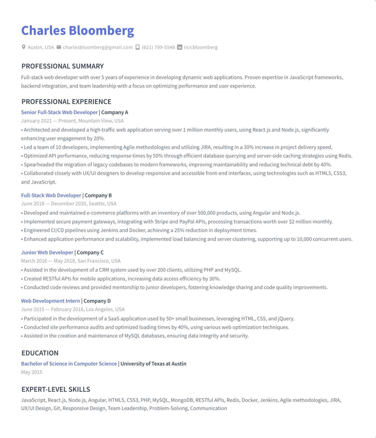 10 Amazing Web Developer Resume Examples for Different Web Dev ...