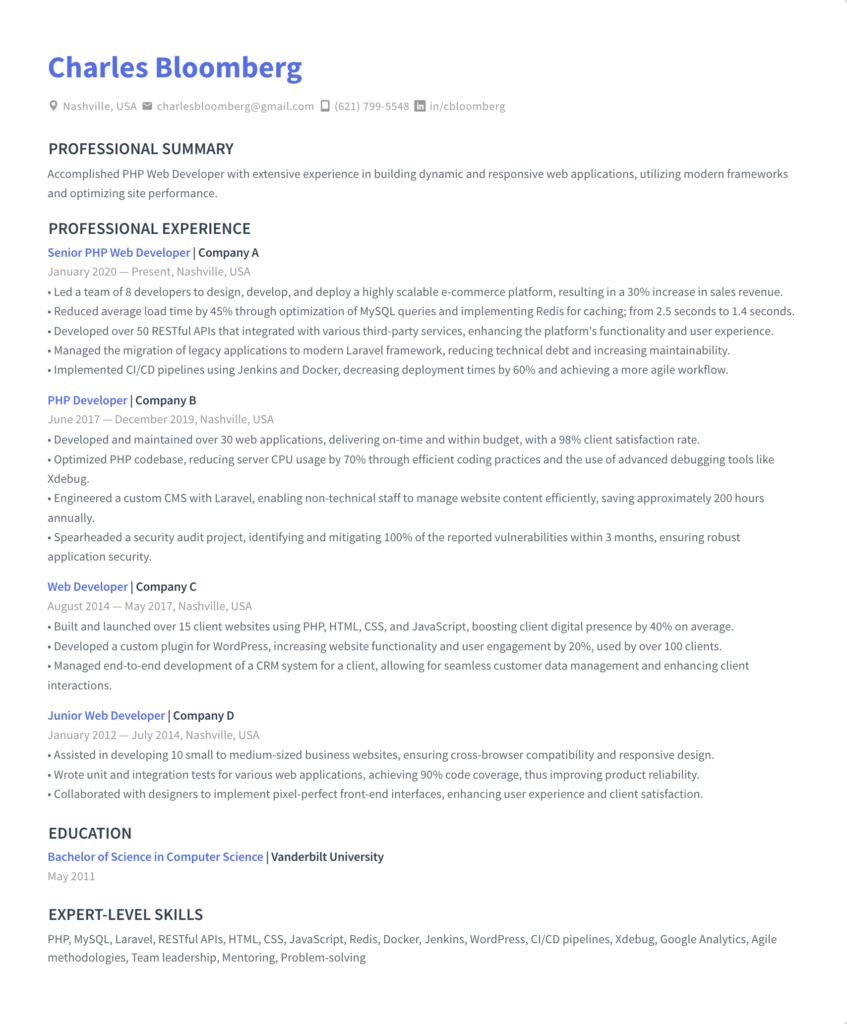 10 Amazing Web Developer Resume Examples for Different Web Dev ...