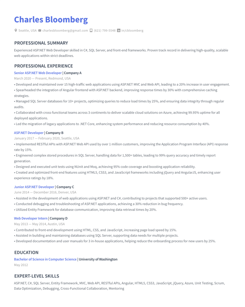10 Amazing Web Developer Resume Examples for Different Web Dev ...